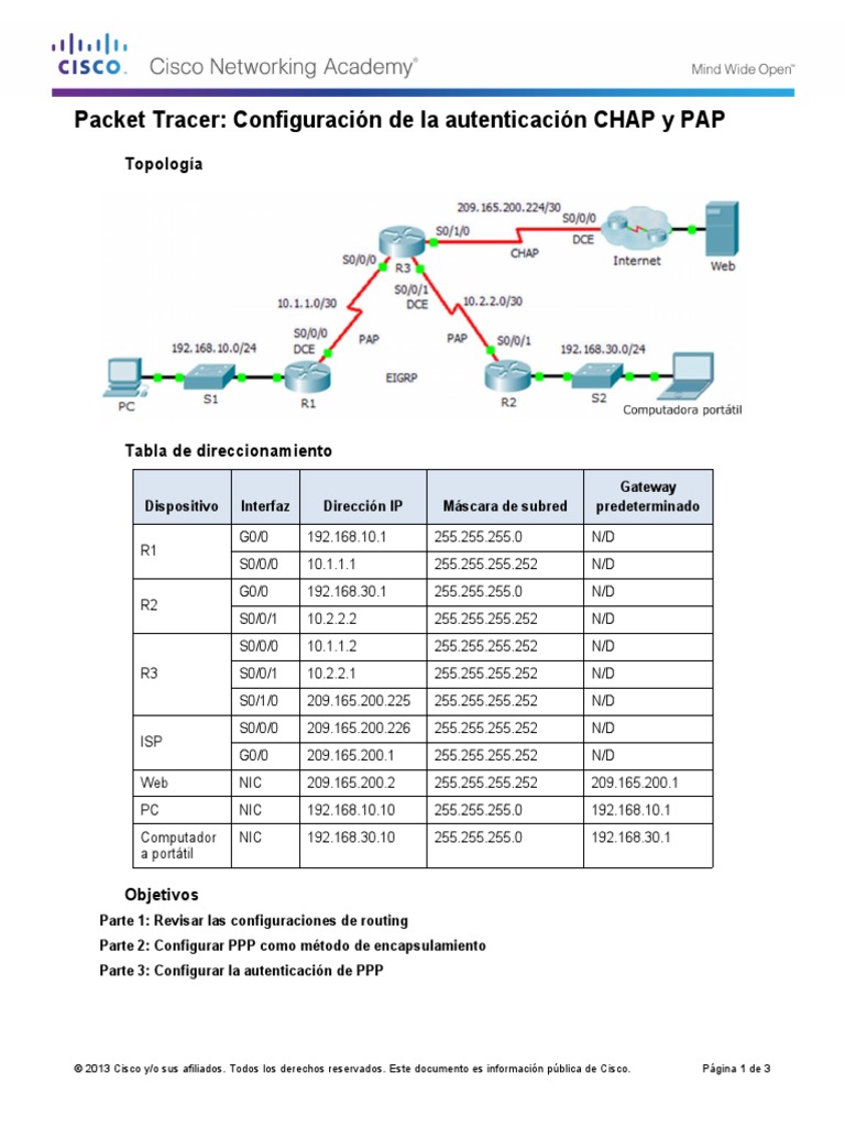 2.3.2.6 Packet Tracer - Configuring PAP and CHAP Authentication | PDF | Enrutador (Computación ...