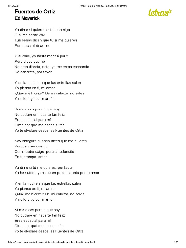 FUENTES DE ORTIZ - Ed Maverick Lyrics | PDF