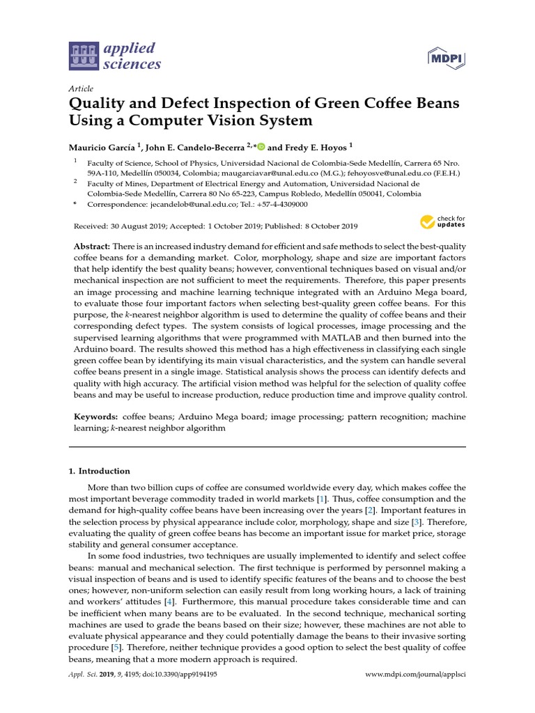 Quality and Defect Inspection of Green Coffee Bean | PDF | Computer ...