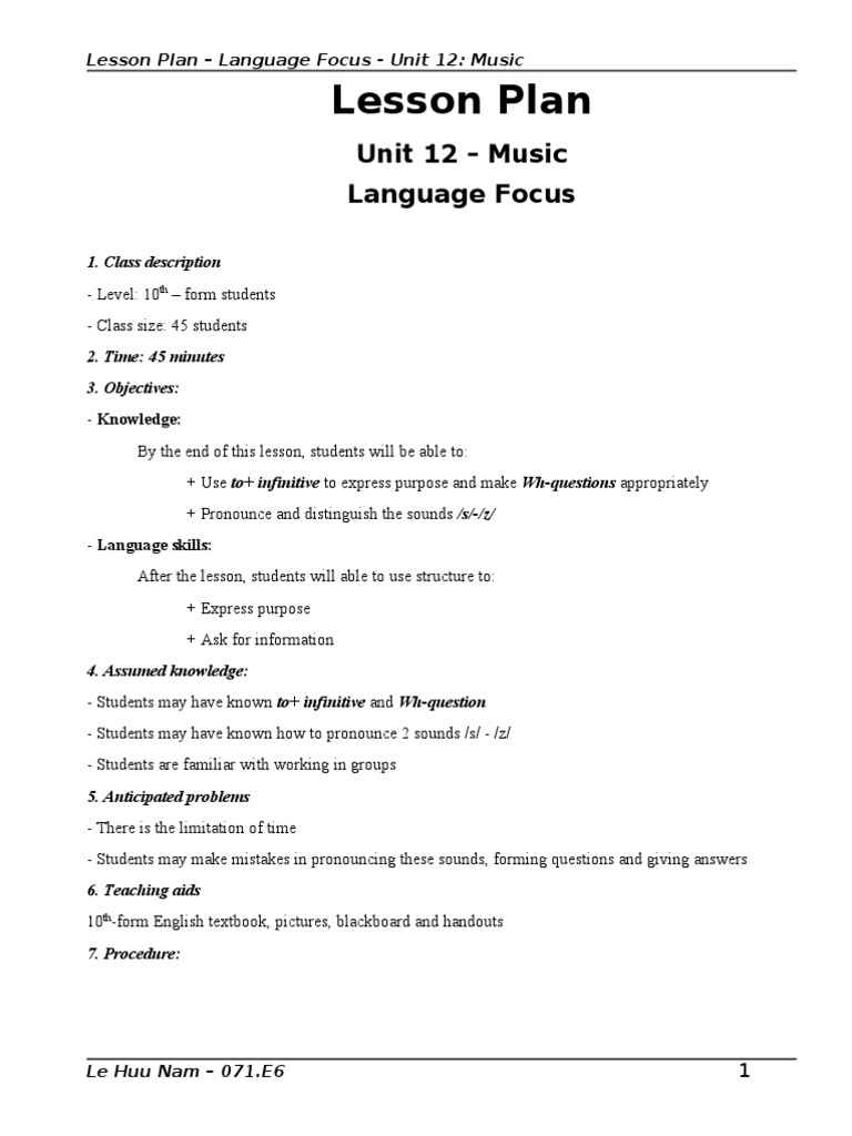 Lesson Plan - Unit 12-Language Focus | PDF | Question | Lesson Plan