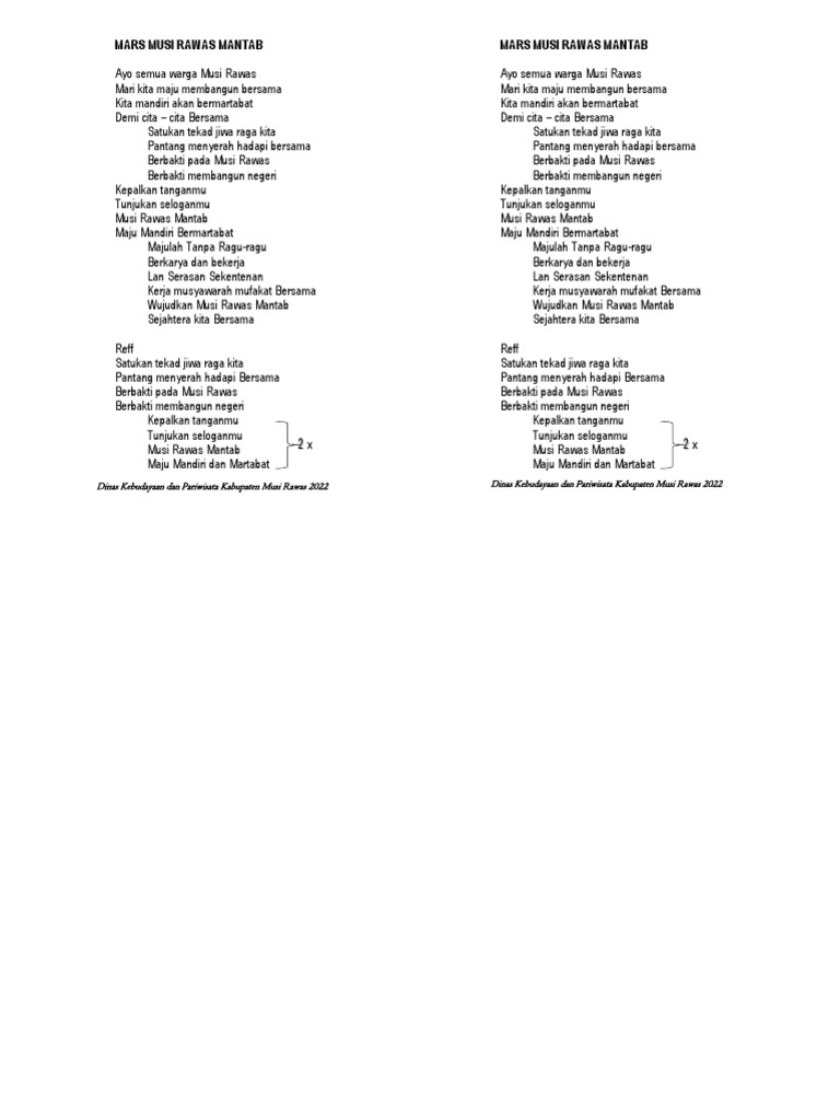 Teks Mars Musi Rawas Mantab | PDF