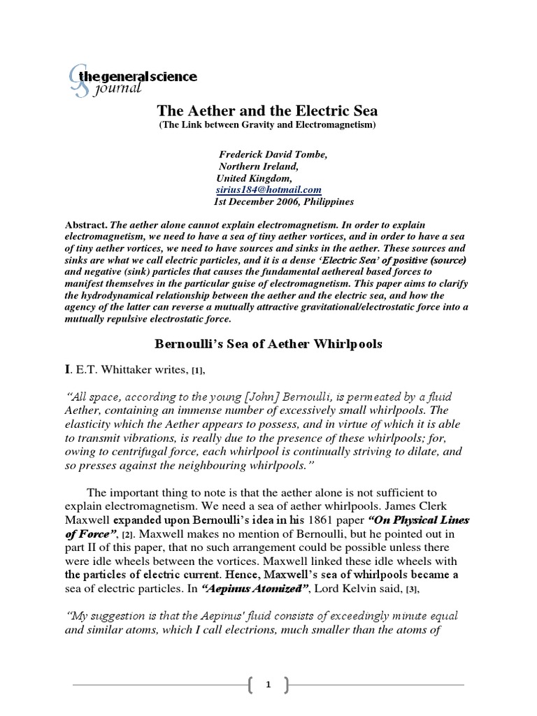 The Aether and The Electric Sea (The Link Between Gravity and ...