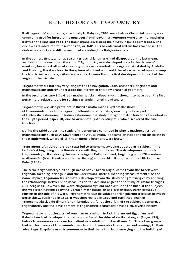 History of Trigonometry Origins | PDF | Trigonometry | Mathematics