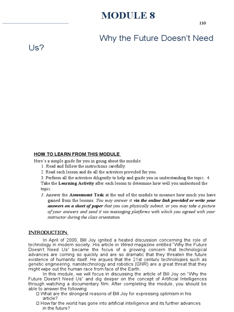 Module8. Why Does The Future Not Need Us.v3 | PDF | Artificial Intelligence | Intelligence (AI ...