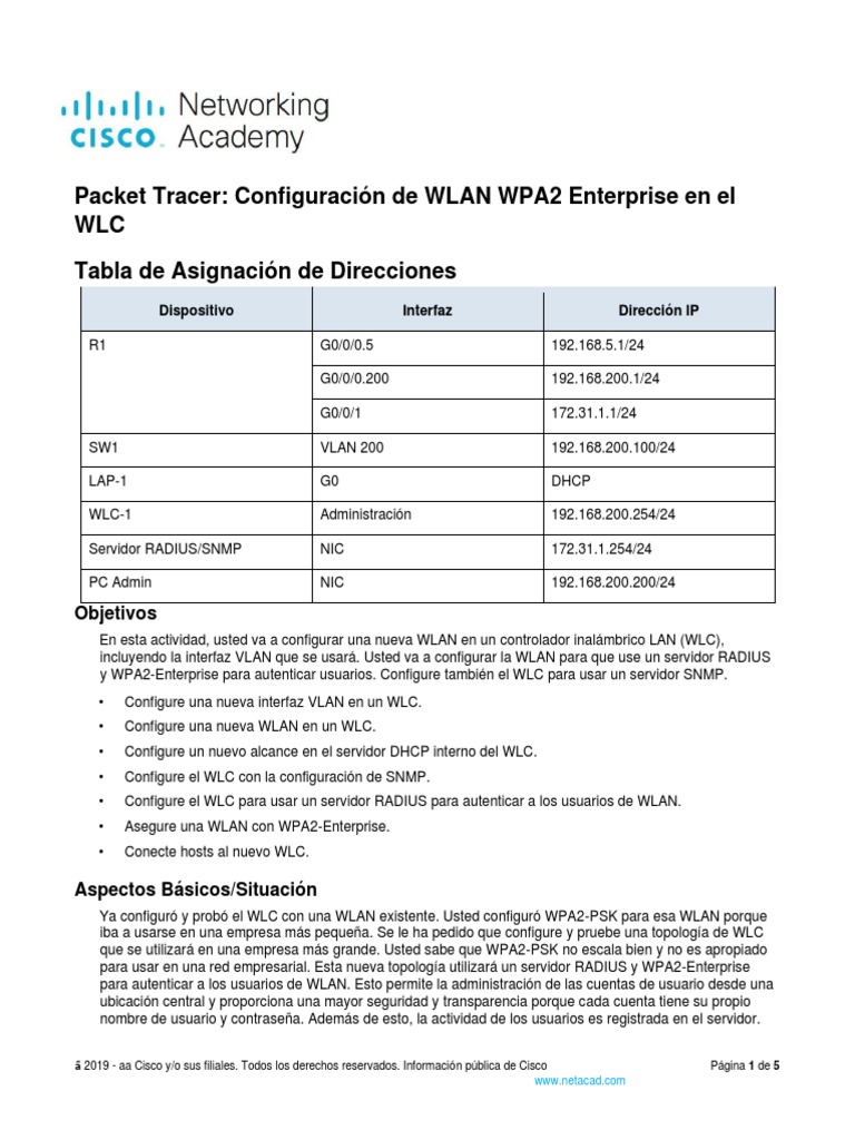 13.3.12 Packet Tracer Configure A Wpa2 Enterprise Wlan On The WLC Es XL ...