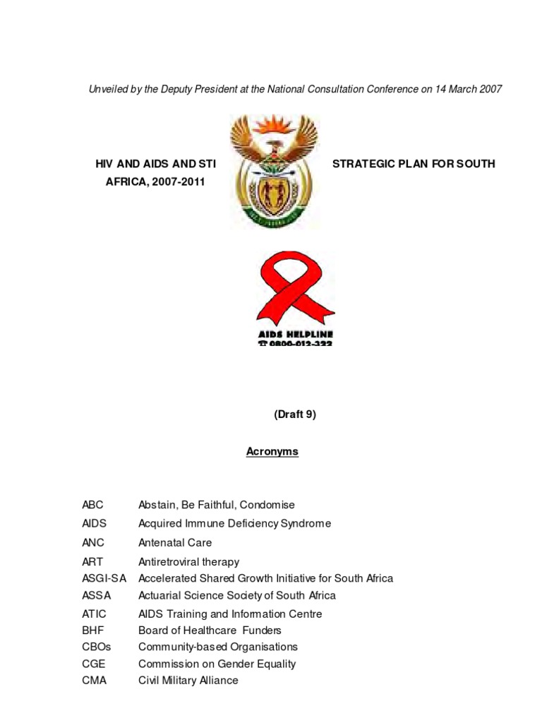 Hiv and Aids and Sti Strategic Plan For South AFRICA, 2007-2011 | PDF ...