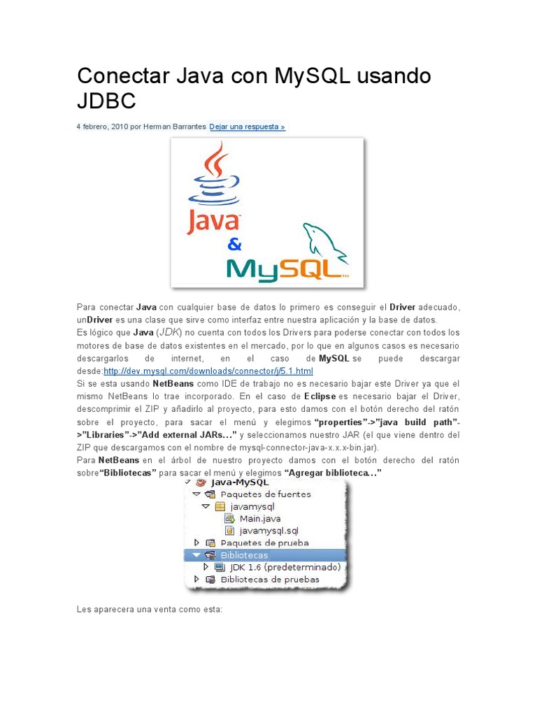 Conectar Java Con MySQL Usando JDBC | PDF | Mi sql | Java (lenguaje de ...