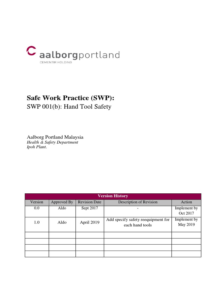Hand Tool Safety - SWP 001 (B) | PDF | Hammer | Knife