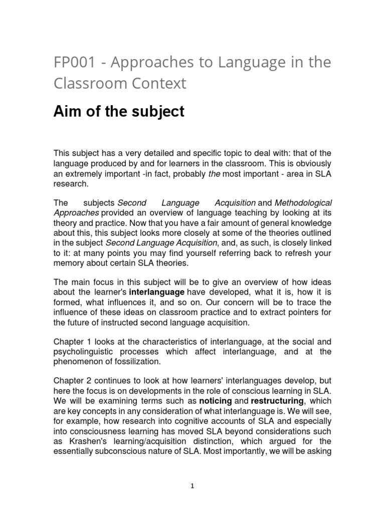 Approaches To Language in The Classroom Context | PDF | Second Language ...