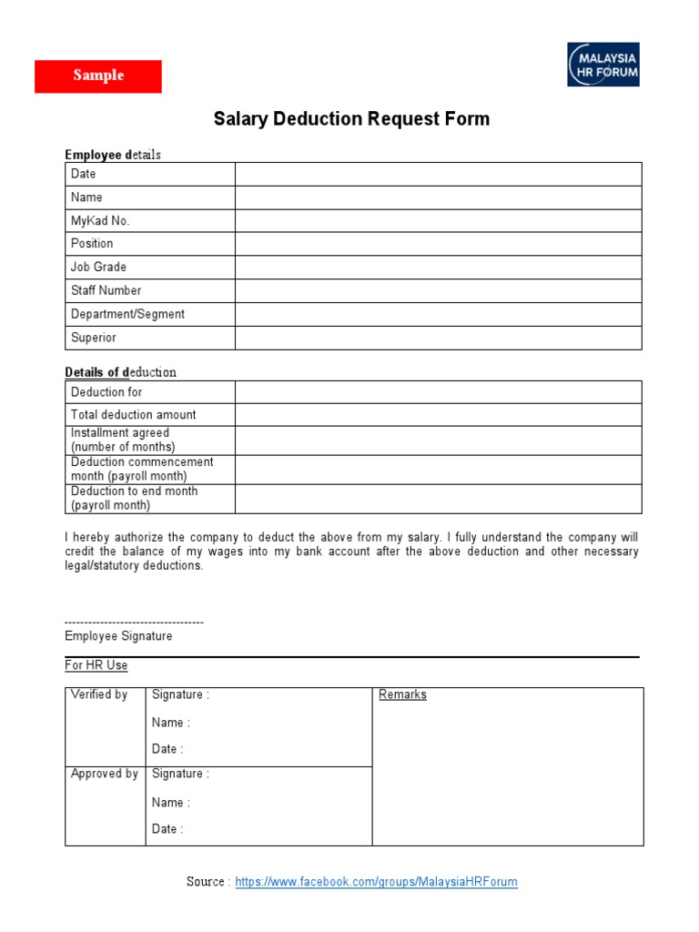 Salary Deduction Request Form Template | PDF