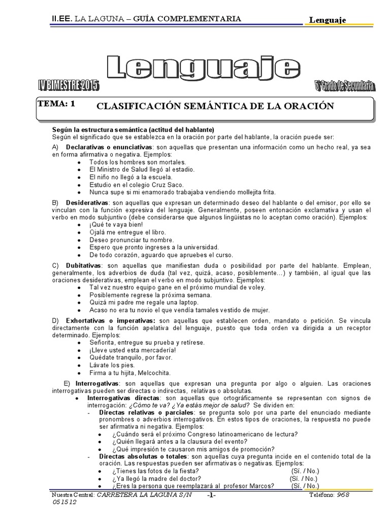 Clasificación de Oraciones en Español | PDF | Predicado (Gramática ...