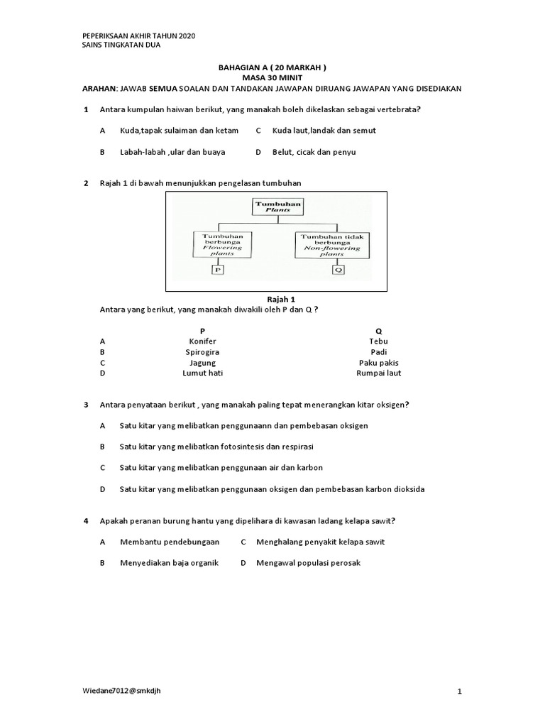 Soalan Akhir Tahun Sains Ting 2 2020 Pdf