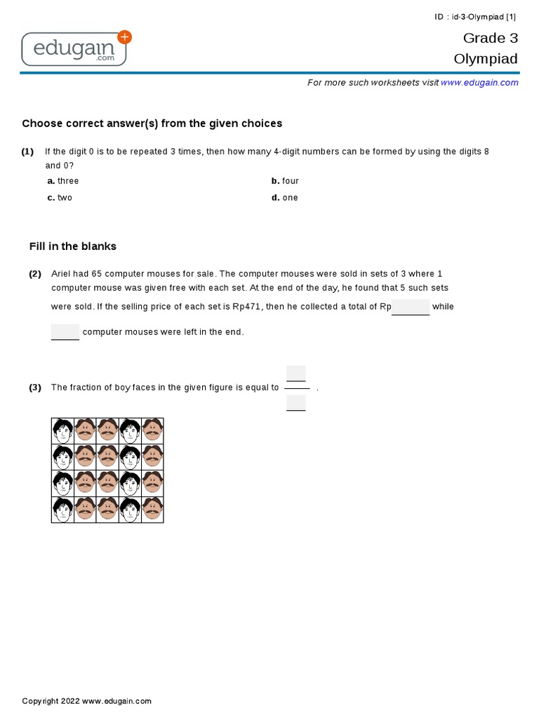 Grade 3 Olympiad: Choose Correct Answer(s) From The Given Choices | PDF ...