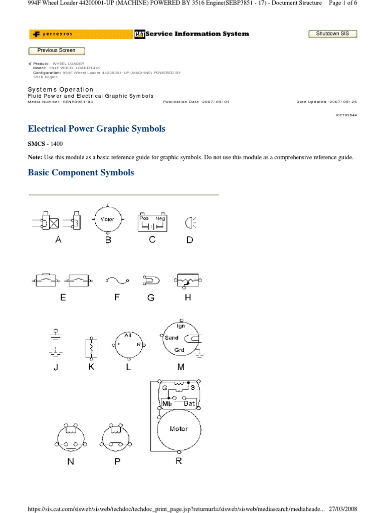 (SENR3981-03) Systems Operation - Fluid Power and Electrical Symbols ...