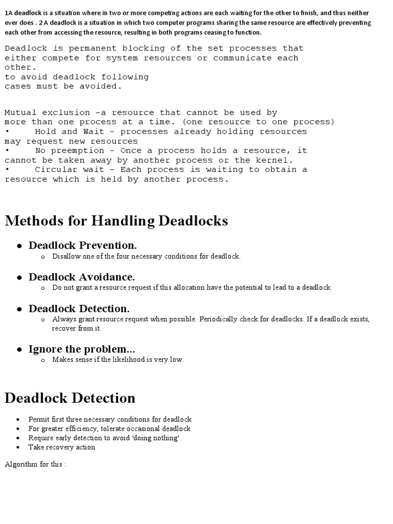 A Comprehensive Overview of Deadlock Prevention, Avoidance, Detection and Recovery Techniques ...