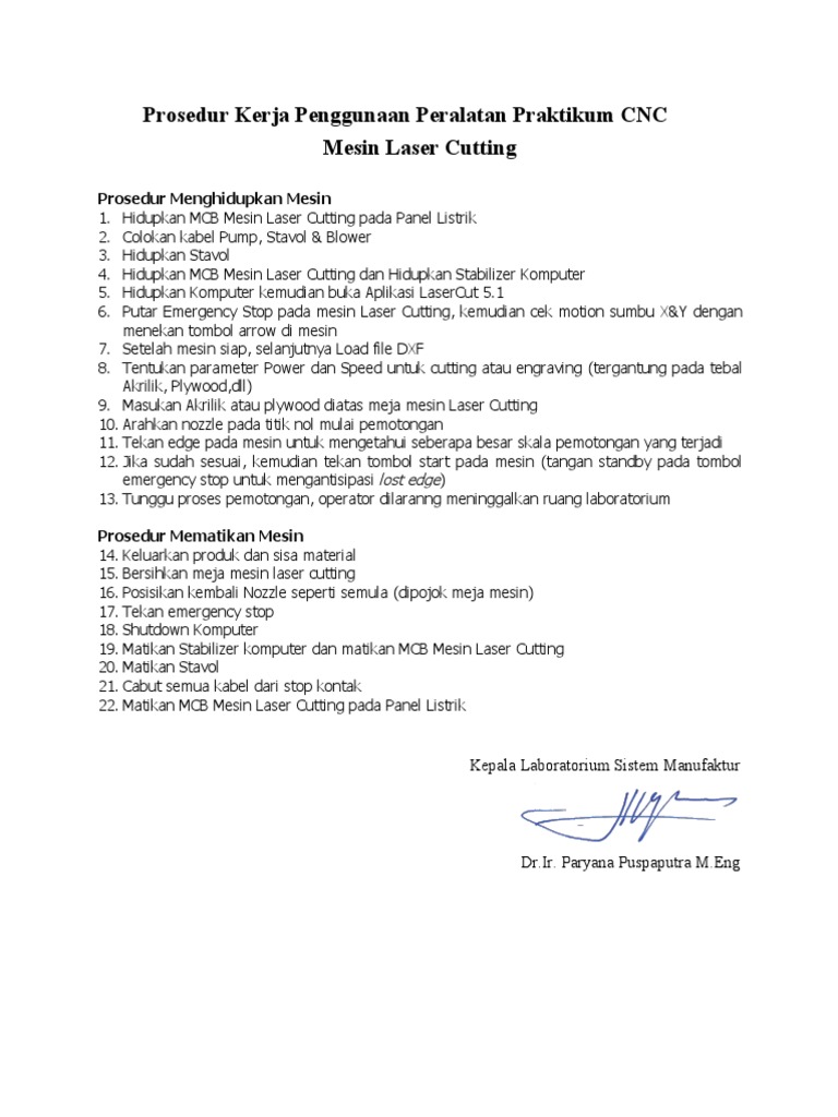 SOP Laser Cutting | PDF