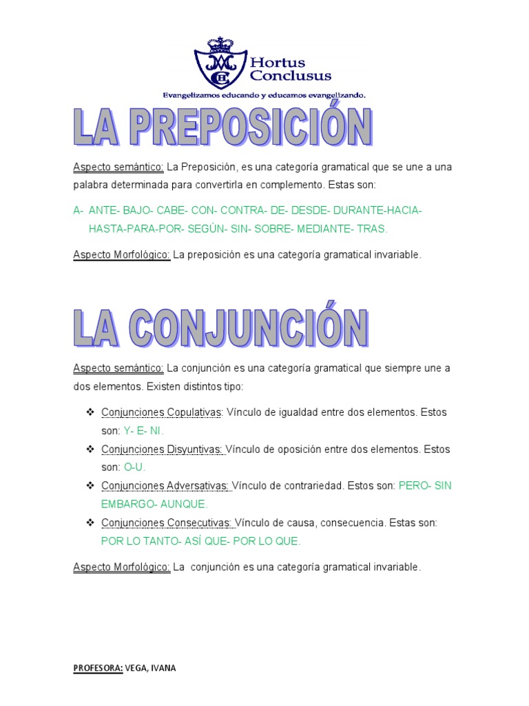 La Preposición y La Conjunción | PDF