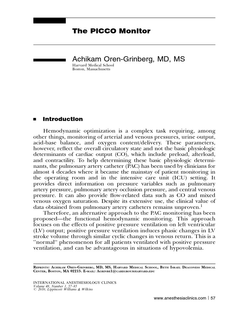 The PiCCO Monitor | Download Free PDF | Blood Pressure | Pulse