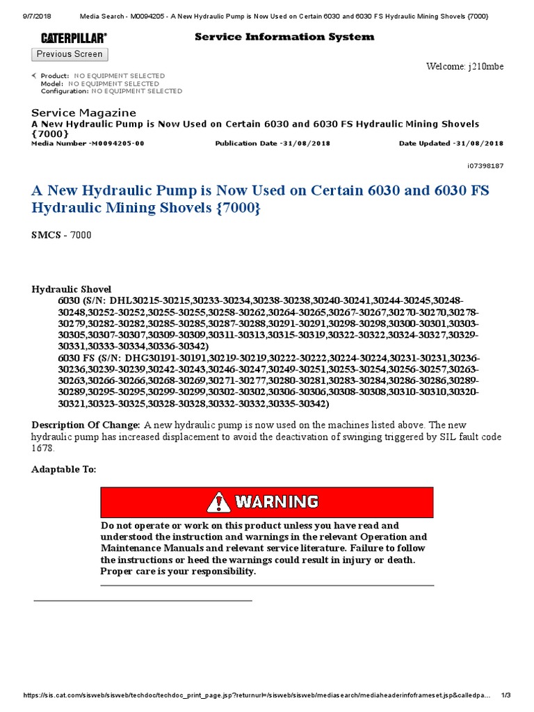 SM M0094205-00 A New Hydraulic Pump Is Now Used On Certain 6030 and ...