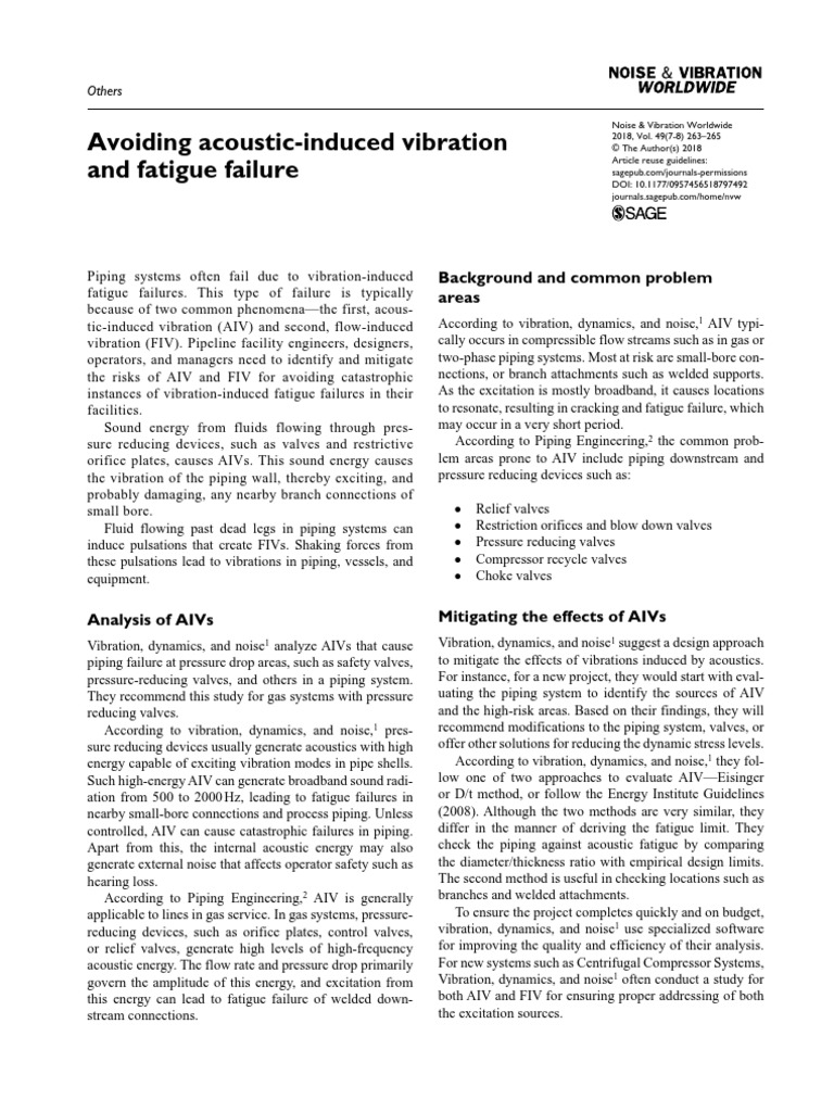 Avoiding Acoustic-Induced Vibration and Fatigue Failure: Background and ...