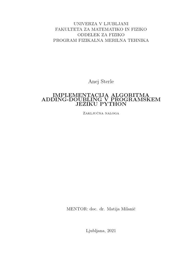 Anej Sterle Implementacija Algoritma Adding-Doubling V Programskem Jeziku Python | PDF