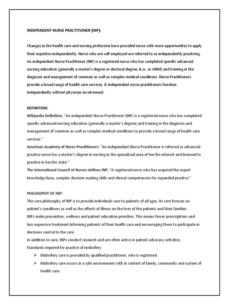 Independent Nurse Practitioner | PDF | Midwife | Nursing