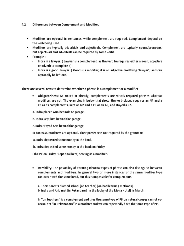 Complement vs Modifier Explained | PDF | Adjective | Phrase
