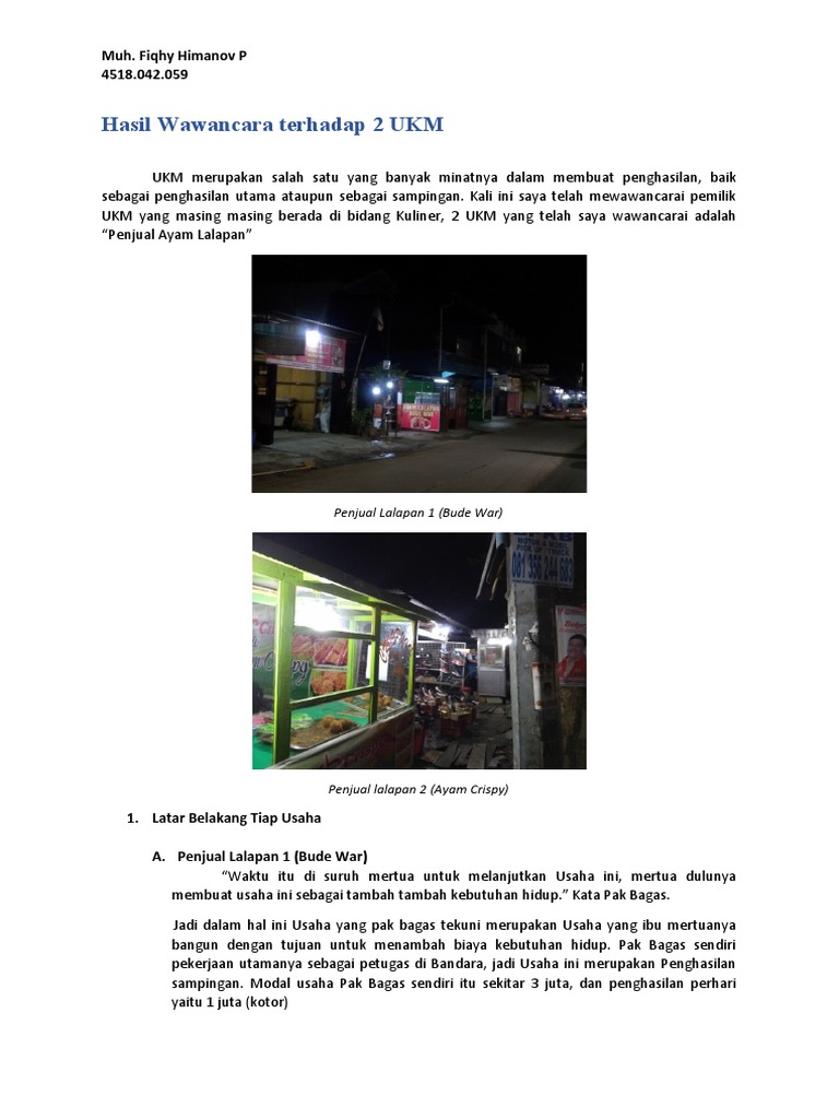 Hasil Wawancara Terhadap 2 UKM | PDF