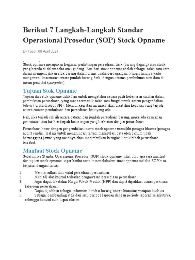 7 Langkah SOP Stock Opname Efektif | PDF | Bisnis | Pengelolaan ...