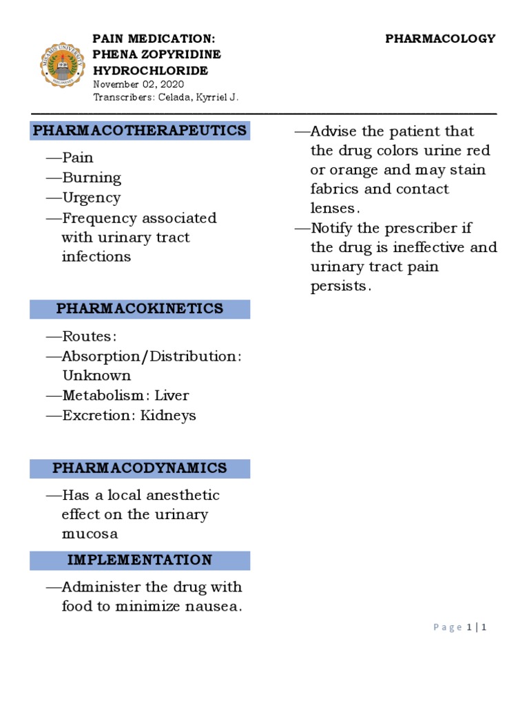 Pain Medication (PHENA ZOPYRIDINE HYDROCHLORIDE) | PDF