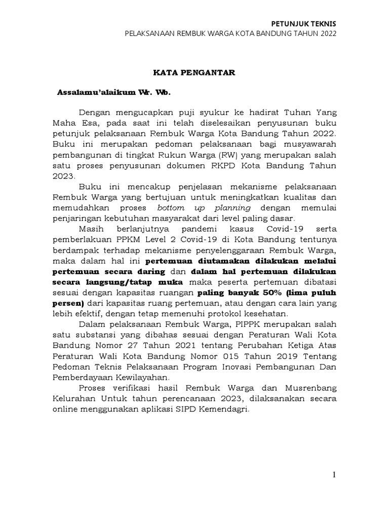 Petunjuk Rembuk Warga Bandung 2022 | PDF