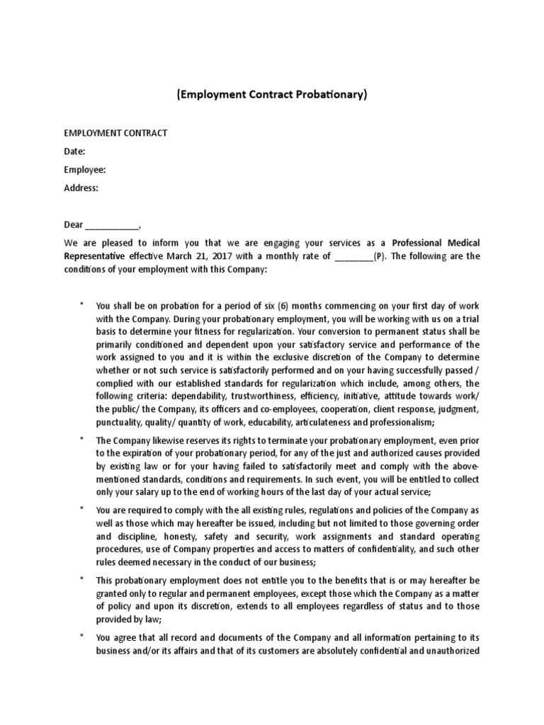 Employment Contract Probationary | PDF | Employment | Legal Liability