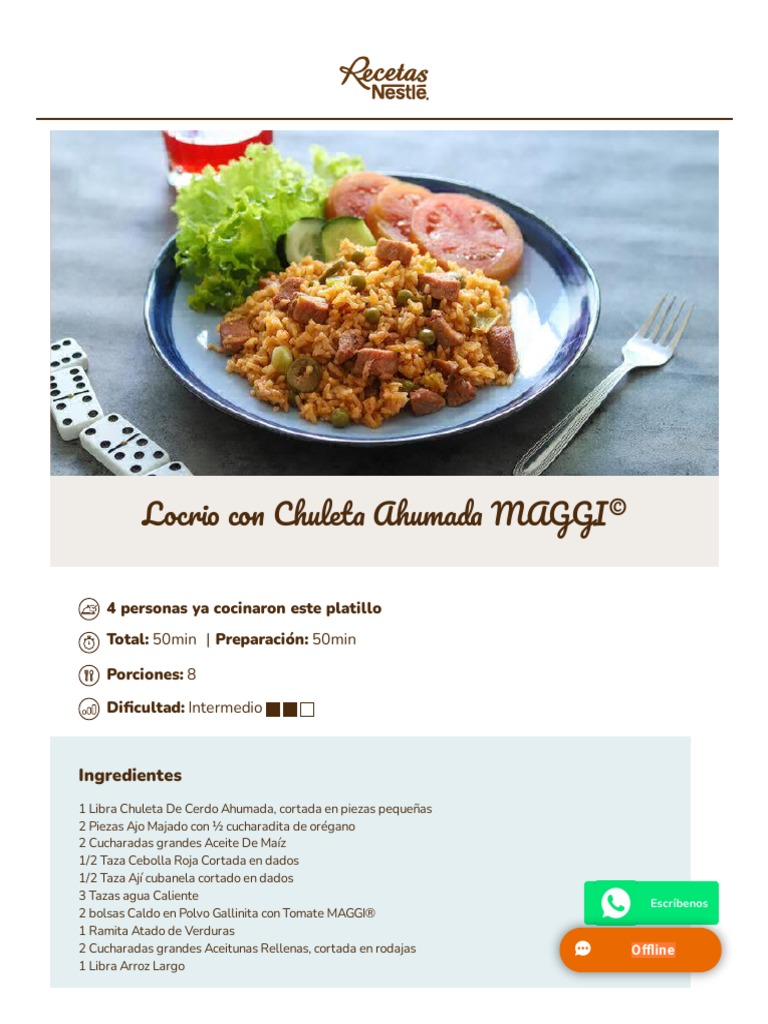 Locrio Con Chuleta Ahumada MAGGI© - Recetas Nestlé | PDF