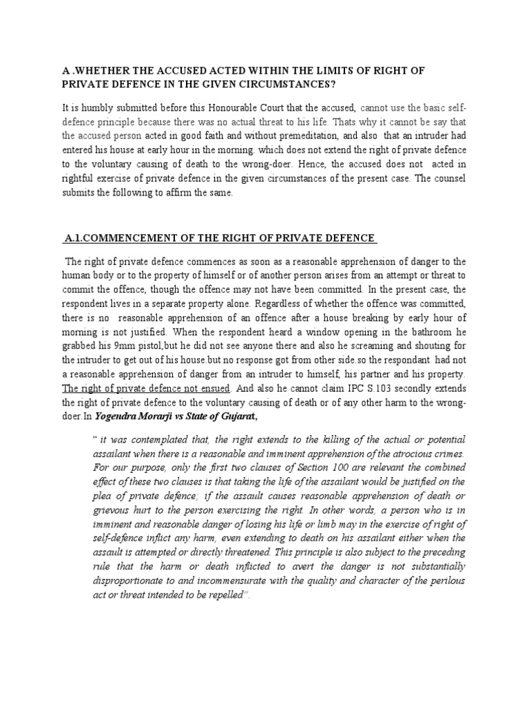 Moot Memorial Final | PDF | Assault | Self Defense