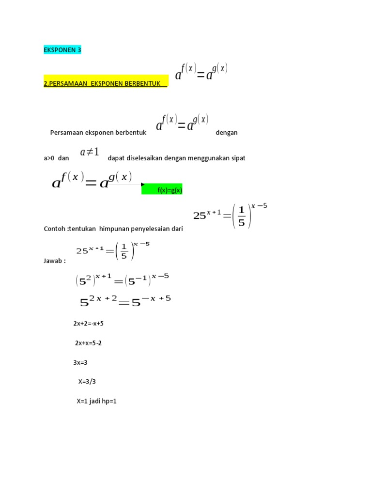 Eksponen 3,,persamaan Eksponmen (Fungsi Eksponen) | PDF