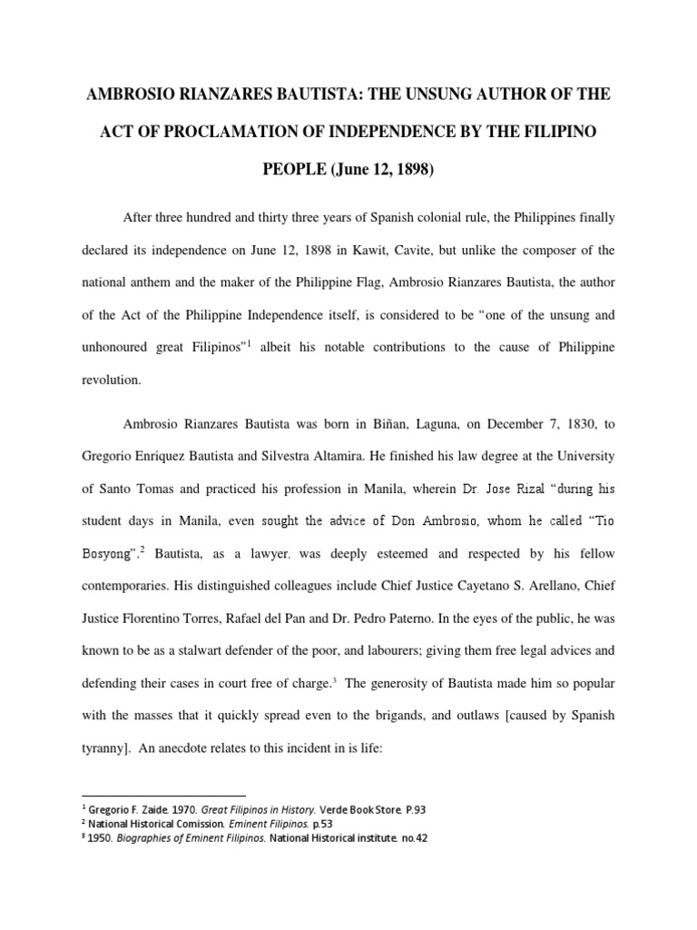 Ambrosio Rianzares Bautista: Unsung Hero | PDF | Philippines