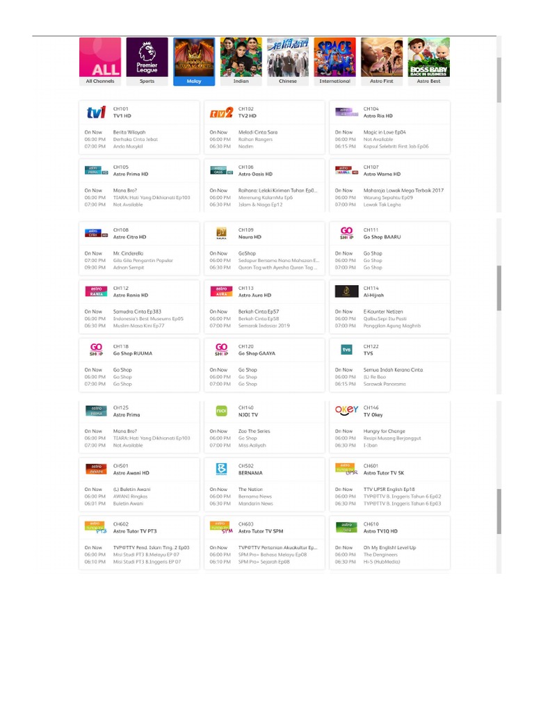 Astro Channel List | PDF