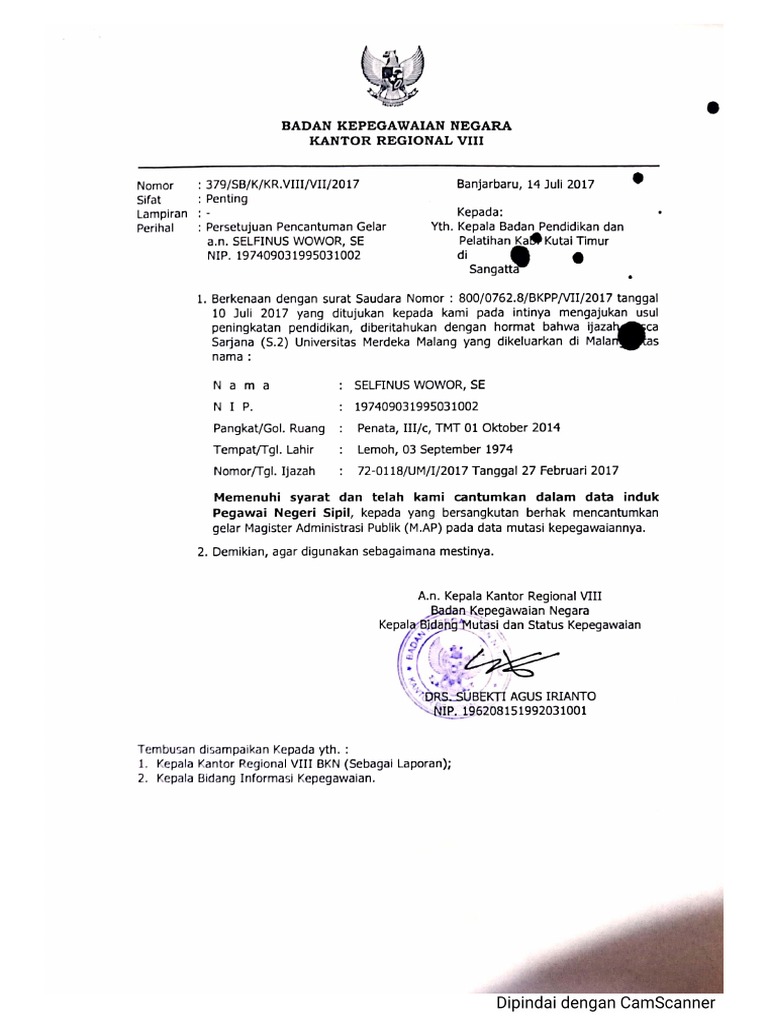 Contoh SK Pencantuman Gelar | PDF