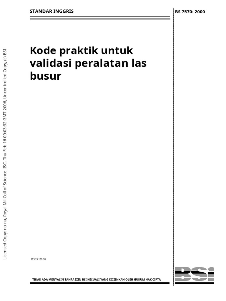 BS 7570 2000 Validation of Arc Welding Equipment - En.id | PDF