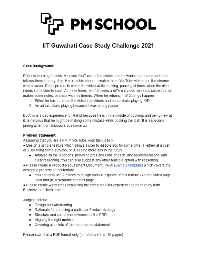 IIT Guwahati Case Study Challenge 2021 | PDF | You Tube | Subscription ...