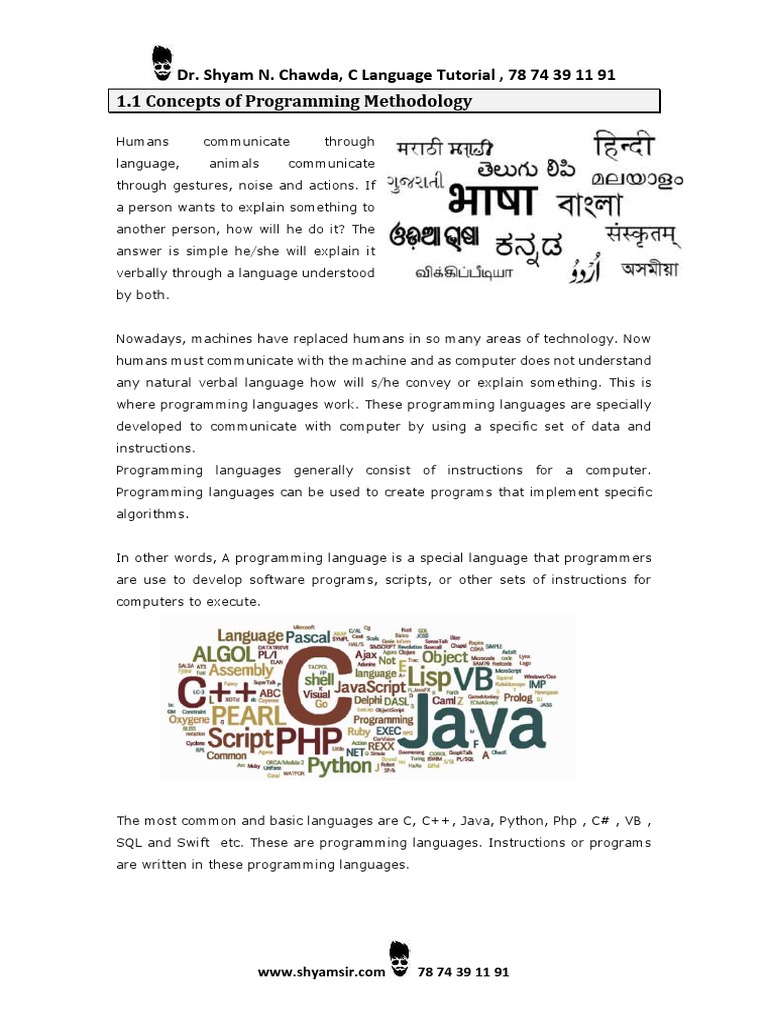 Dr. Shyam N. Chawda, C Language Tutorial, 78 74 39 11 91 1.1 Concepts ...