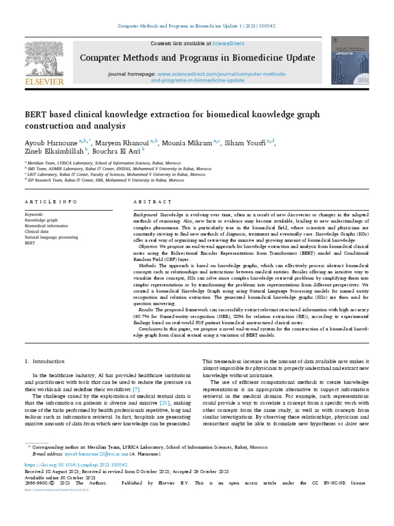 Harnoune Etc Al 2021 Bert Based Clinical Knowledge Extraction For