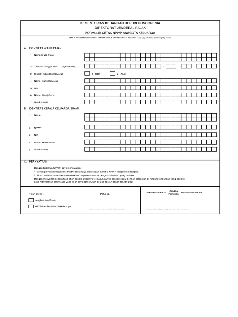 Formulir Cetak NPWP Anggota Keluarga | PDF
