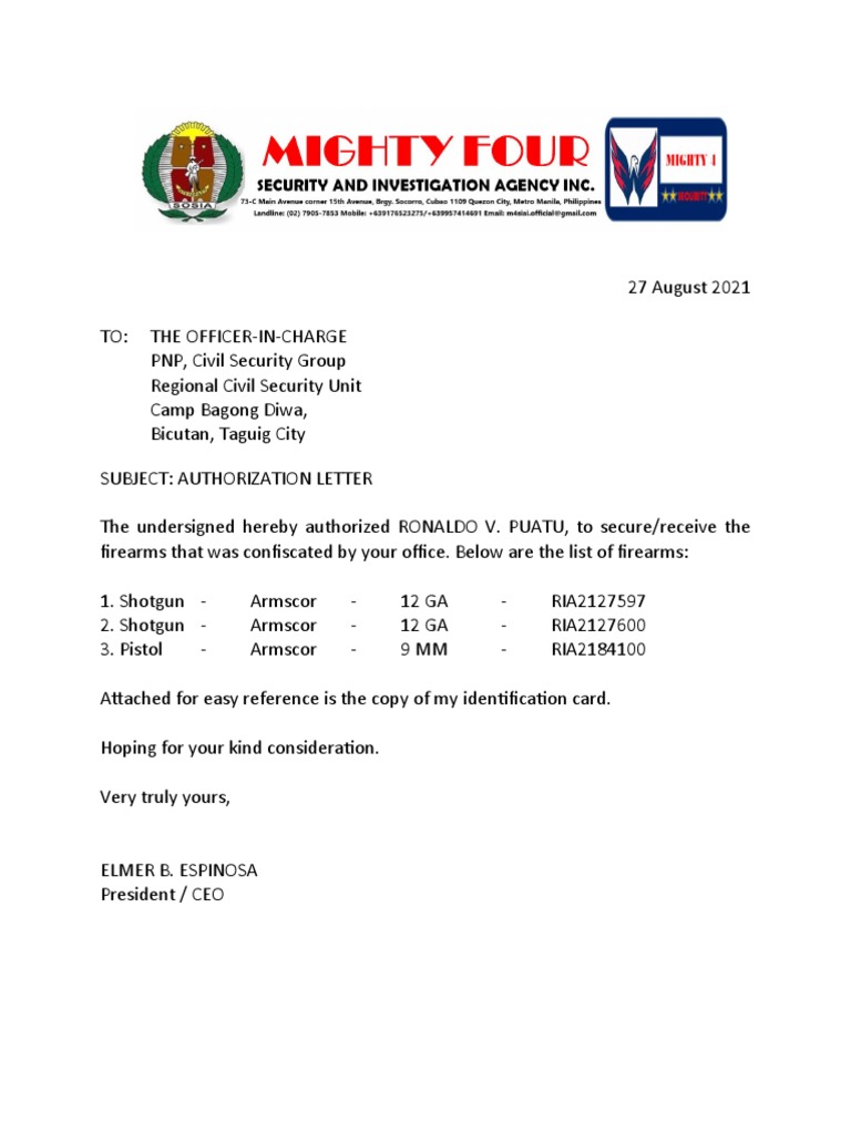 Authorization for Firearm Retrieval | PDF
