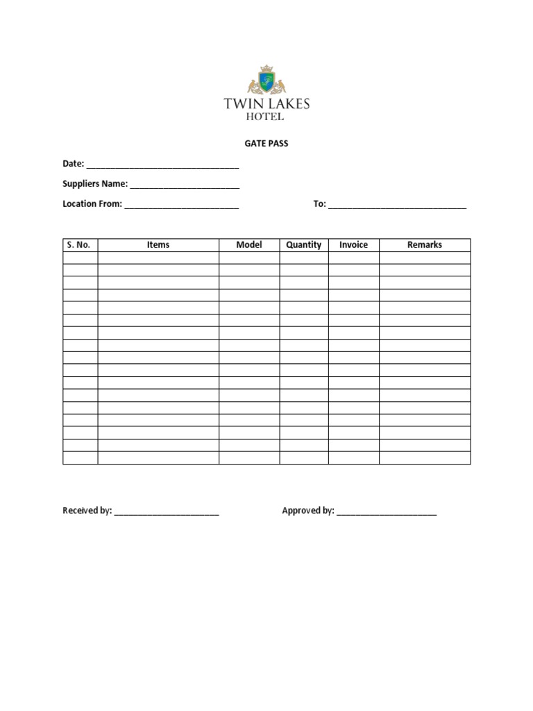 Gate Pass Date: - Suppliers Name: - Location From: - To | PDF