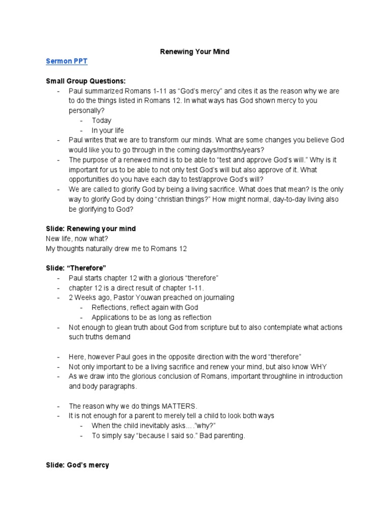 Sermon PPT: Renewing Your Mind | PDF | Mercy | Sacrifice