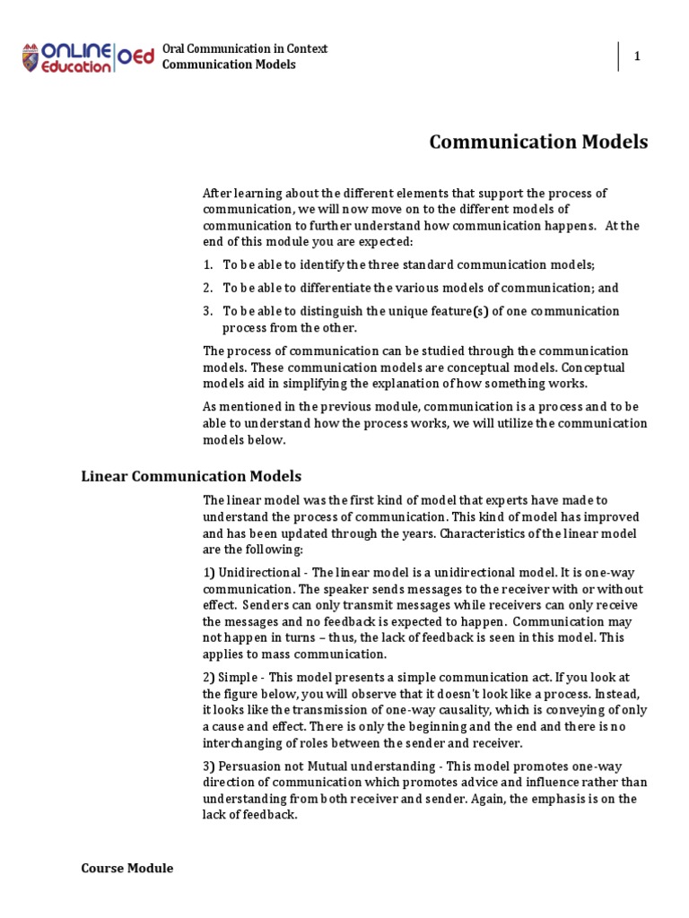 Week 005-Communication Models | PDF | Communication | Cognitive Science