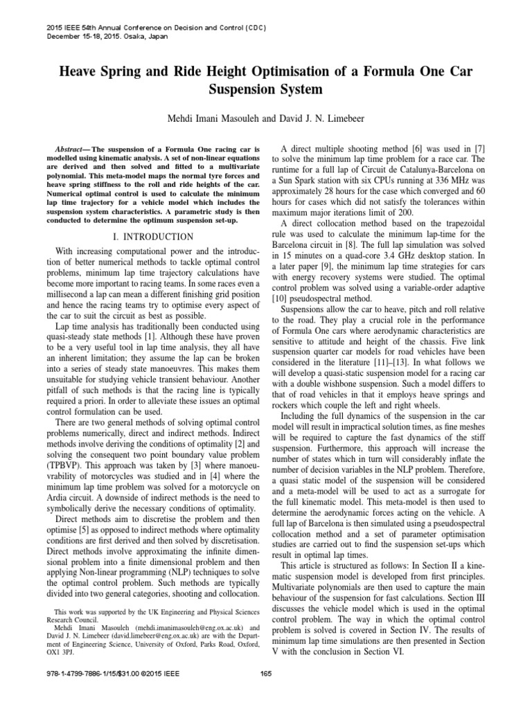 Heave Spring and Ride Height Optimisation of A Formula One Car ...