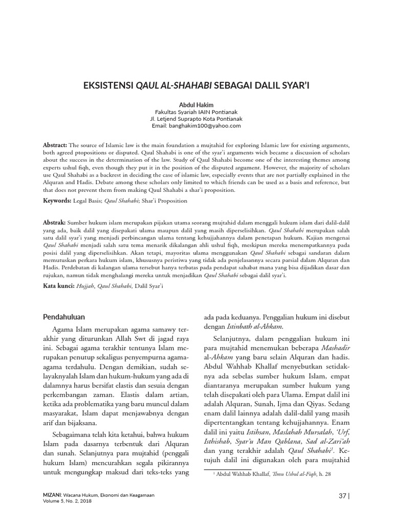 Kehujjahan Qaul Shahabi dalam Hukum Islam | PDF | Ilmu Sosial | Filsafat