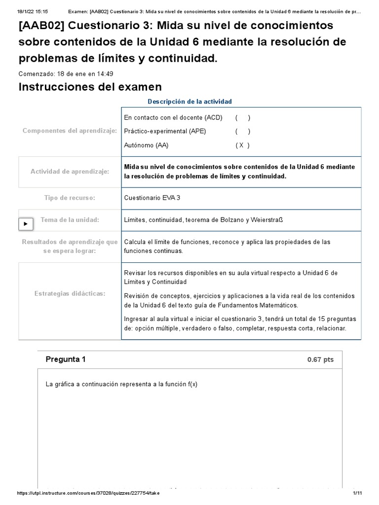 Examen - (AAB02) Cuestionario 3 - Mida Su Nivel de Conocimientos Sobre Contenidos de La Unidad 6 ...